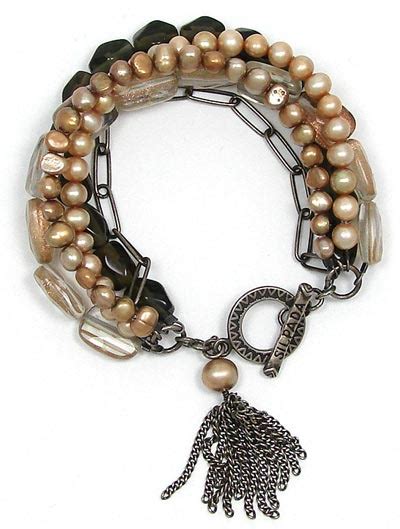 Silpada Sterling Smokey Quartz Sunstone And Pearls Bracelet