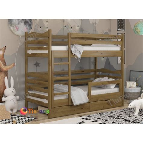 Ліжко Двоярусне з Ящиками 80х190 і захисним бортиком внизу Еріка Wellmebely Трансформер сосна