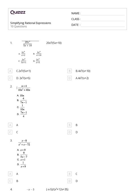 Printable Rational Expressions Worksheets For Year 10 Quizizz