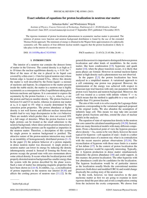 Pdf Exact Solution Of Equations For Proton Localization In Neutron Star Matter