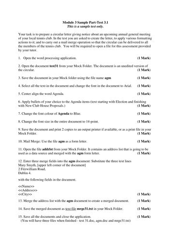 Word Processing Mock Test Teaching Resources