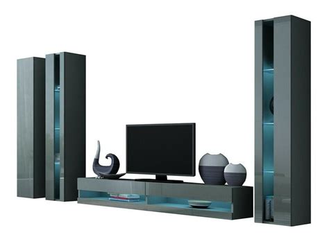 Conjunto De Salón Charlotte A115 Gris Brillante Gris Con Mesa De Tv Con Equipo Adicional