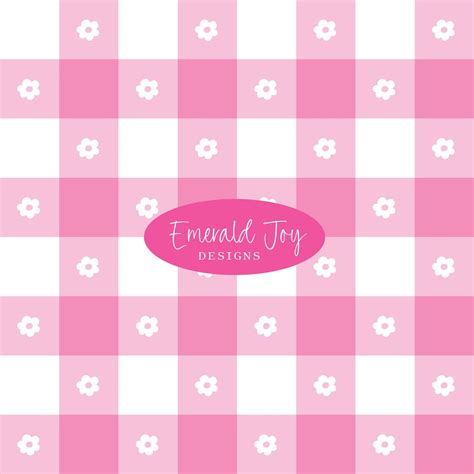 Pink Gingham Floral Seamless Pattern Ditsy Pink Gingham Pattern