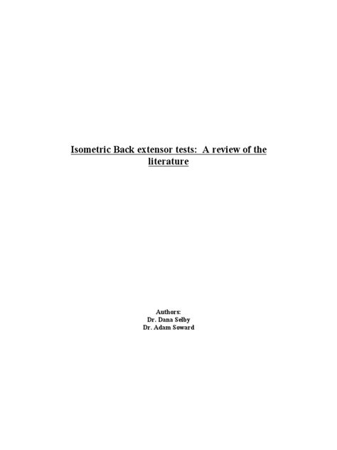 Isometric Back Extensor Tests A Review Of The Literature Authors Dr Dana Selby Dr Adam