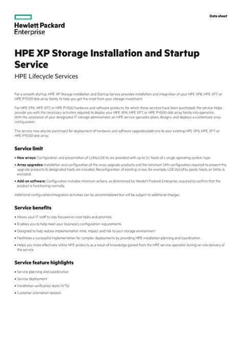 Hpe Xp Storage Installation And Startup Service Hpe Integration And Performance Services Data
