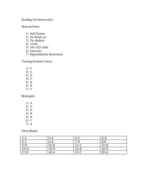 Reading Test 3 Answer Key Pdf