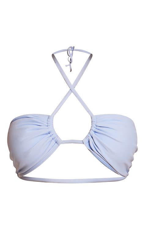 Blue Ruched Halter Neck Bikini Top Swimwear Prettylittlething Usa