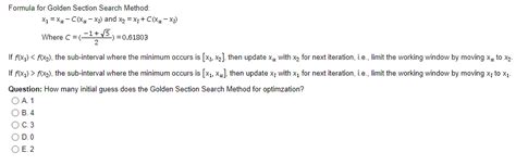 solved formula for golden section search method x1 xu