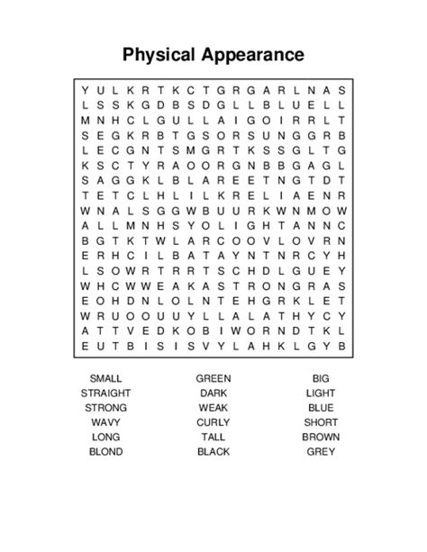 Physical Appearance Word Search