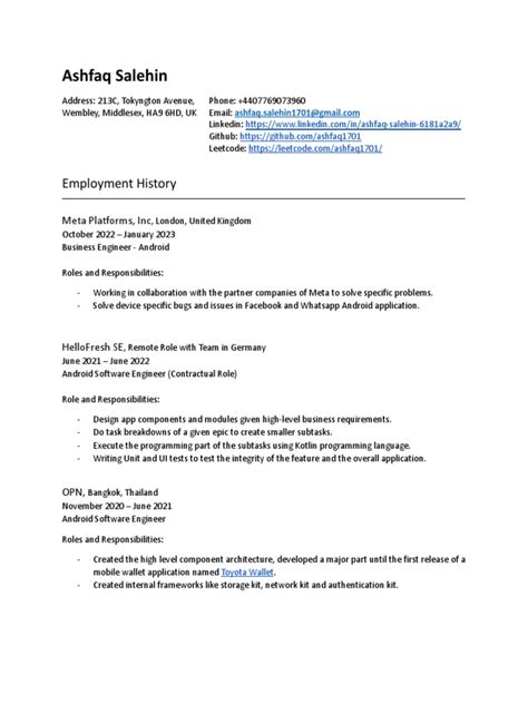 Cv Ashfaq Salehin Academic Employment Pdf Android Operating System