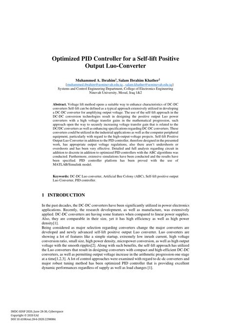 pdf optimized pid controller for a self lift positive output luo converter