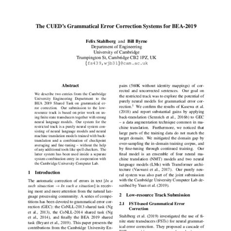 The Cueds Grammatical Error Correction Systems For Bea 2019 Acl