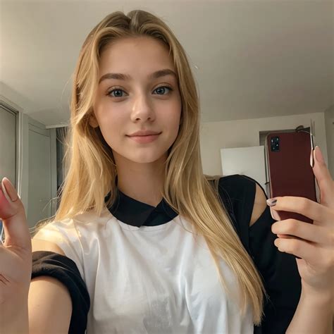 Beautiful Beautiful Blonde Girl 20 Years Old Taking A Selfie With One