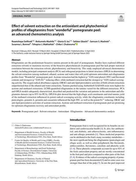 Effect Of Solvent Extraction On The Antioxidant And Phytochemical Profiles Of Ellagitannins From