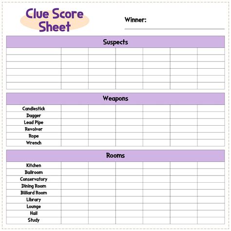 Free Printable Clue Score Sheets Printable Word Searches