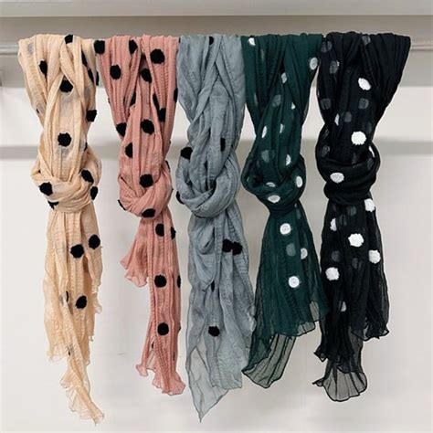 애슬릿 여성 도트 자수 롱 긴 얇은 봄 스카프