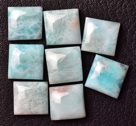 2 Pieces Natural Larimar Cabochons Lot 10mm 14mm Square Shape Genuine