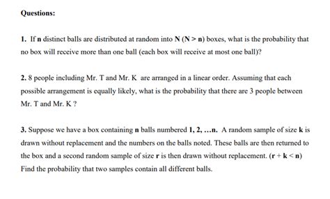 solved questions 1 if n distinct balls are distributed at