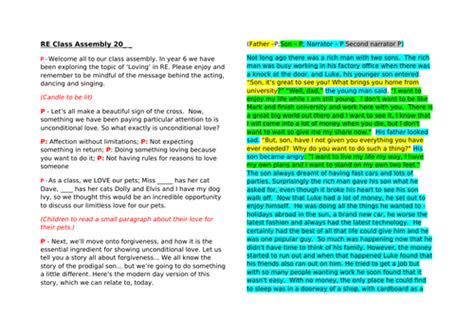 Re Assembly Script Unconditional Love Teaching Resources