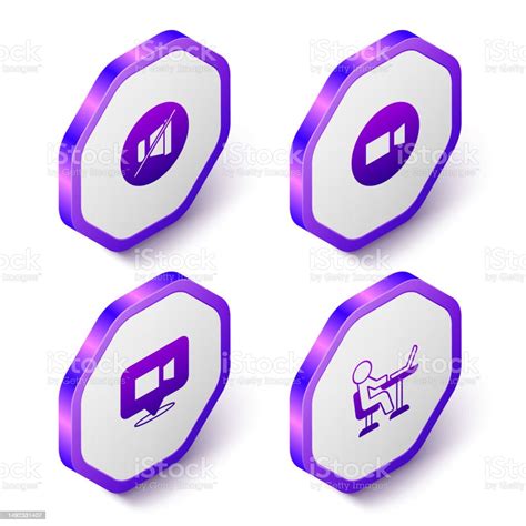 아이소메트릭 음소거 마이크 화상 채팅 회의 및 프리랜서 아이콘을 설정합니다 보라색 육각형 버튼 벡터 3차원 형태에 대한 스톡 벡터 아트 및 기타 이미지 Istock