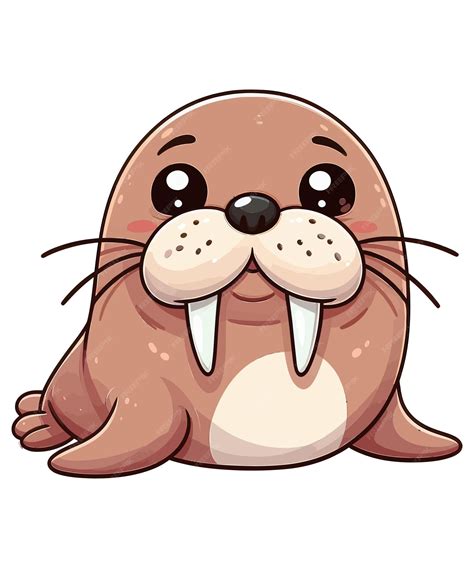 Cute Cartoon Walrus On White Background Premium Ai Generated Vector