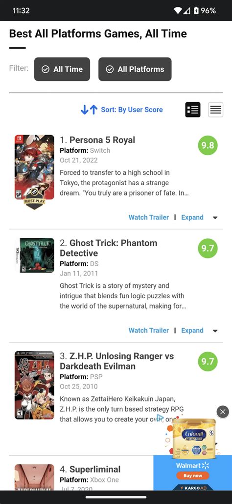 Highest Rated Metacritic Game Based On User Score R Persona5