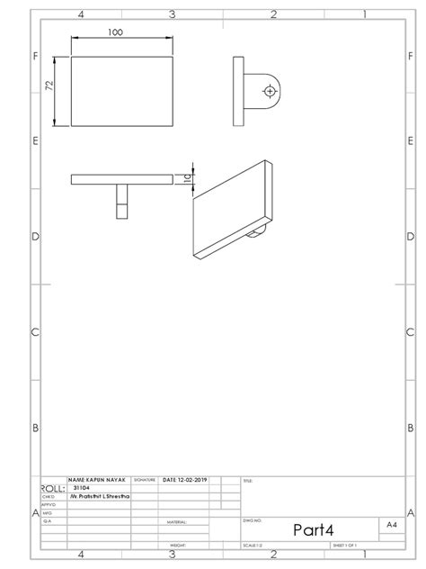 Engineering Drawing Document Showing A Part With Dimensions And