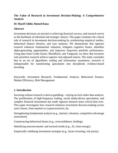 Pdf The Value Of Research In Investment Decision Making A