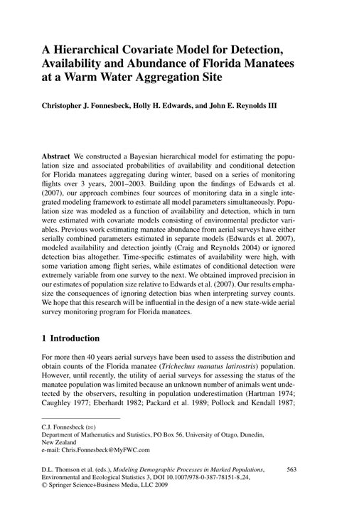 Pdf A Hierarchical Covariate Model For Detection Availability And