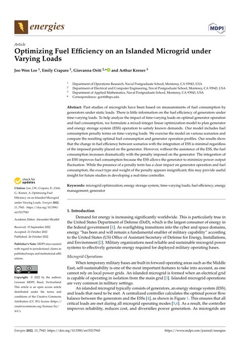 Pdf Optimizing Fuel Efficiency On An Islanded Microgrid Under Varying