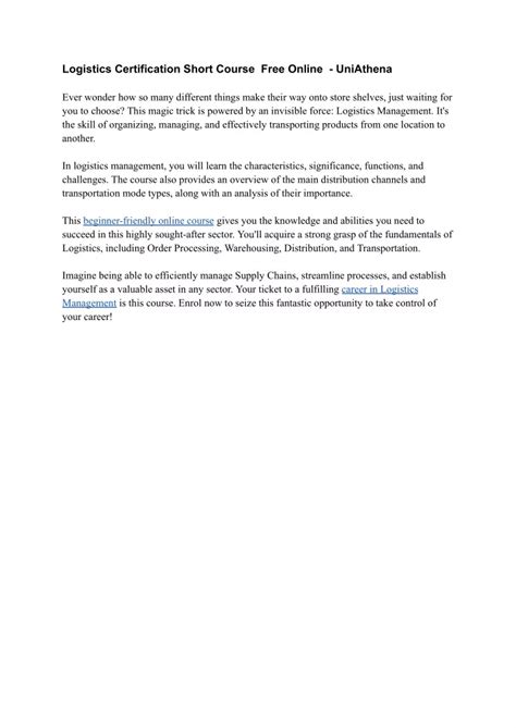 Ppt Logistics Certification Short Course Free Online Uniathena Powerpoint Presentation Id