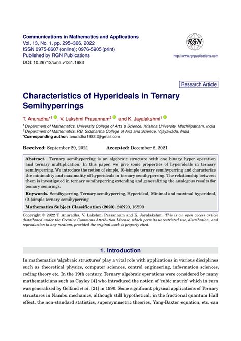 Pdf Characteristics Of Hyperideals In Ternary Semihyperrings