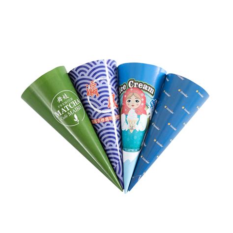 Custom Logo Aluminum Foil Coated Ice Cream Cone Paper Sleeves Conic