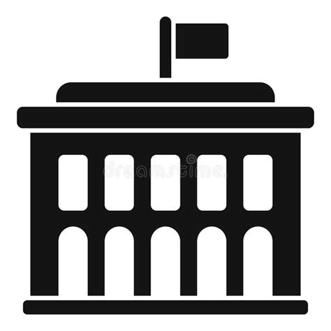 ícono De Vector Blanco Y Negro De Un Edificio De Gobierno Clásico Con Una Bandera En La Parte
