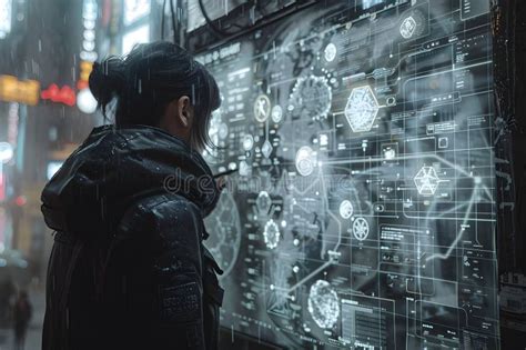 Futuristic Seed Bank Security Interface Monitoring Holographic Cityscape Stock Illustration