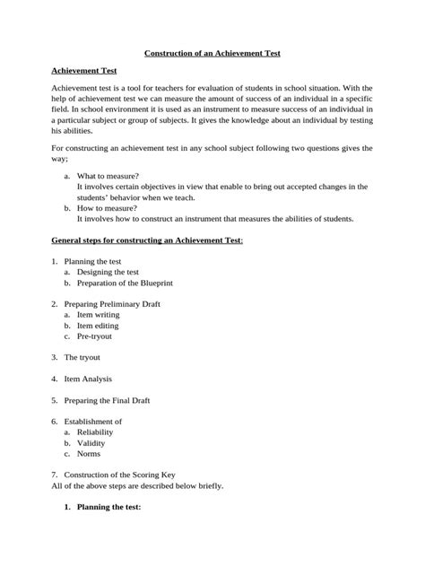 07 Construction Of An Achievement Test Pdf Validity Statistics