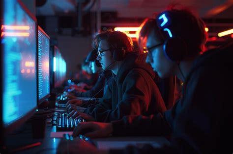 Tech Professionals Coding On Computers Premium Ai Generated Image