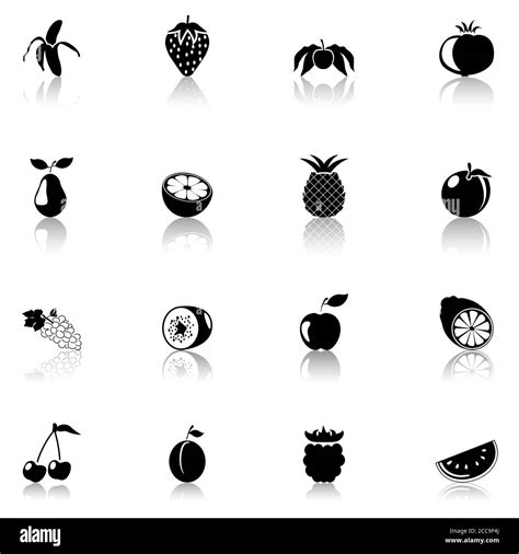 Illustration Of Black Fruit Icons Isolated On A White Background Stock