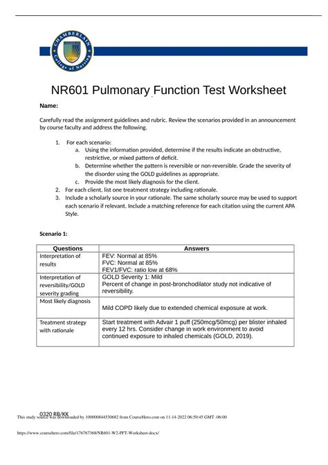 Nr 601 Week 2 Pulmonary Function Test Worksheet Nr601 Stuvia Us