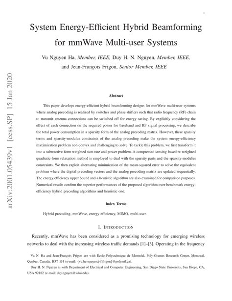 PDF System Energy Efficient Hybrid Beamforming For MmWave Multi User Systems