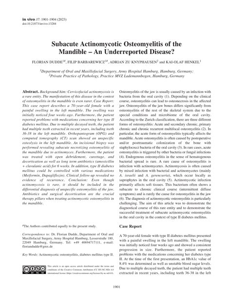 Pdf Subacute Actinomycotic Osteomyelitis Of The Mandible An