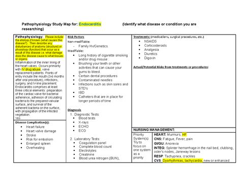 Pathophysiology Study Map For Endocarditis Then Describe Any