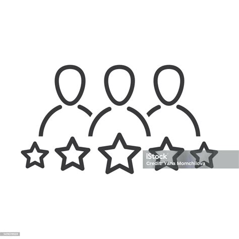 비즈니스 클라이언트 아이콘 별 5 개가있는 사람들 그룹 선 기호 벡터 일러스트 레이 션 감탄에 대한 스톡 벡터 아트 및 기타