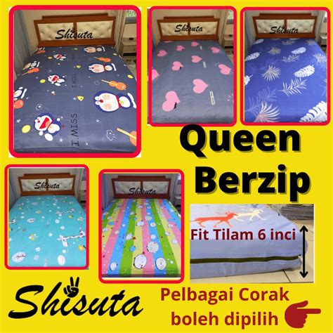 Sarung Tilam Berzip Queen Zipper Bedsheet Cadar Zip Kain Tilam Zip