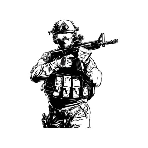 Military Black White Illustration Design 43501956 Vector Art At Vecteezy