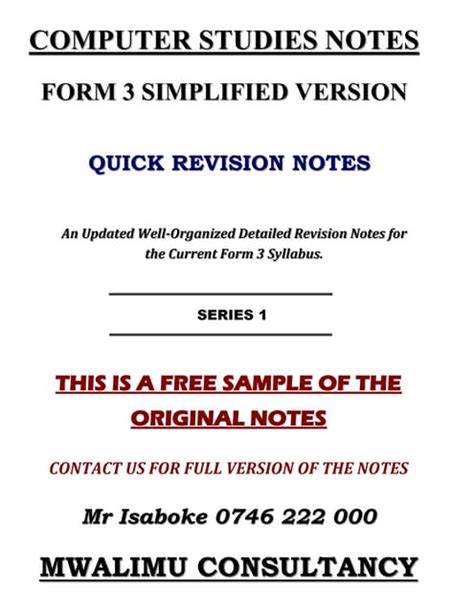 Form 3 Computer Studies Summarized Notespdf