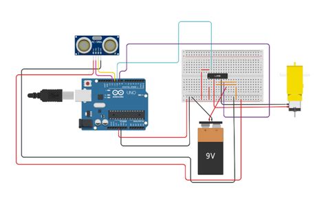 Circuit Design Dc Motor And Distance Sensor Arduino Tinkercad