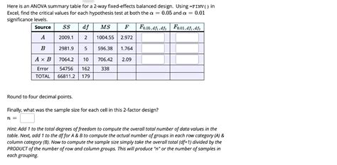 [Solved]: Here is an ANOVA summary table for a 2-way fixed