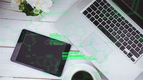 Chemical Formulas And Molecular Structures Animation Over Laptop