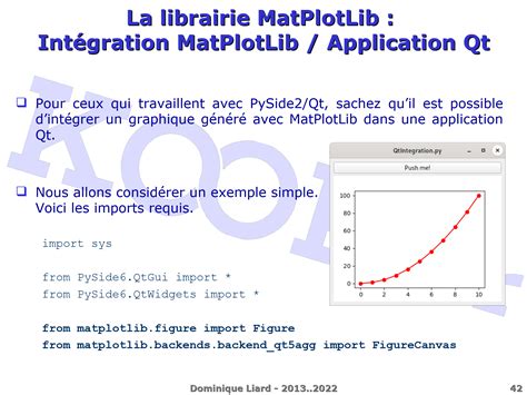 Calcul scientifique avec Python La librairie MatPlotLib Intégration MatPlotLib Application Qt